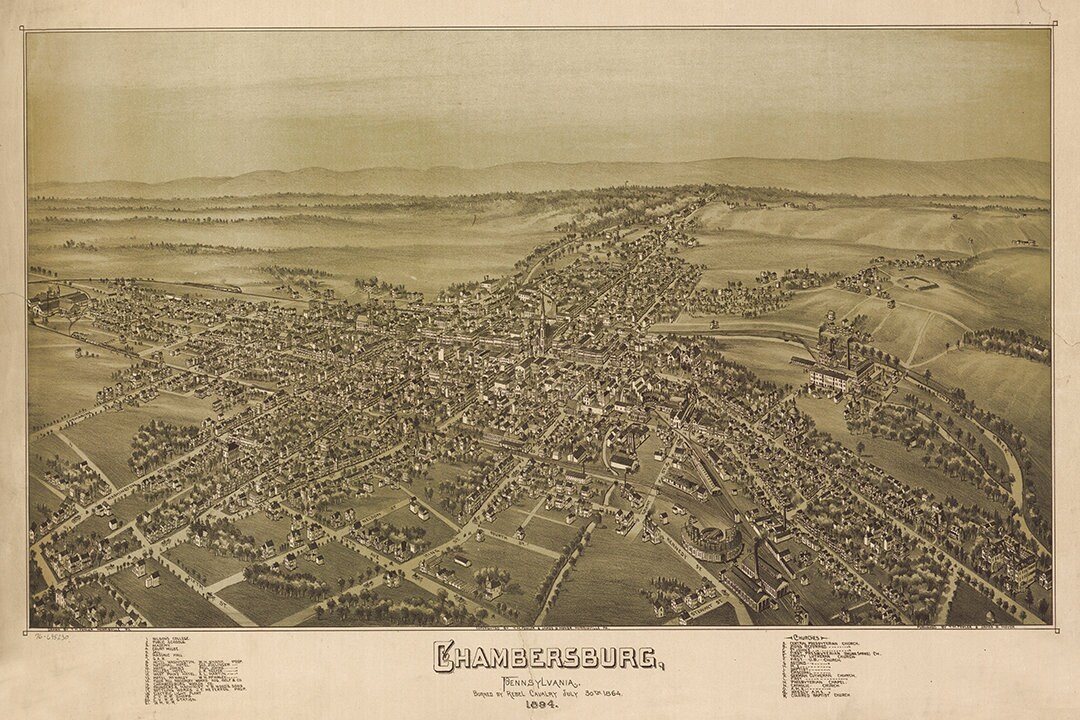 Map of Chambersburg, Franklin Co., PA. 1894. Vintage Reproduction Map ...