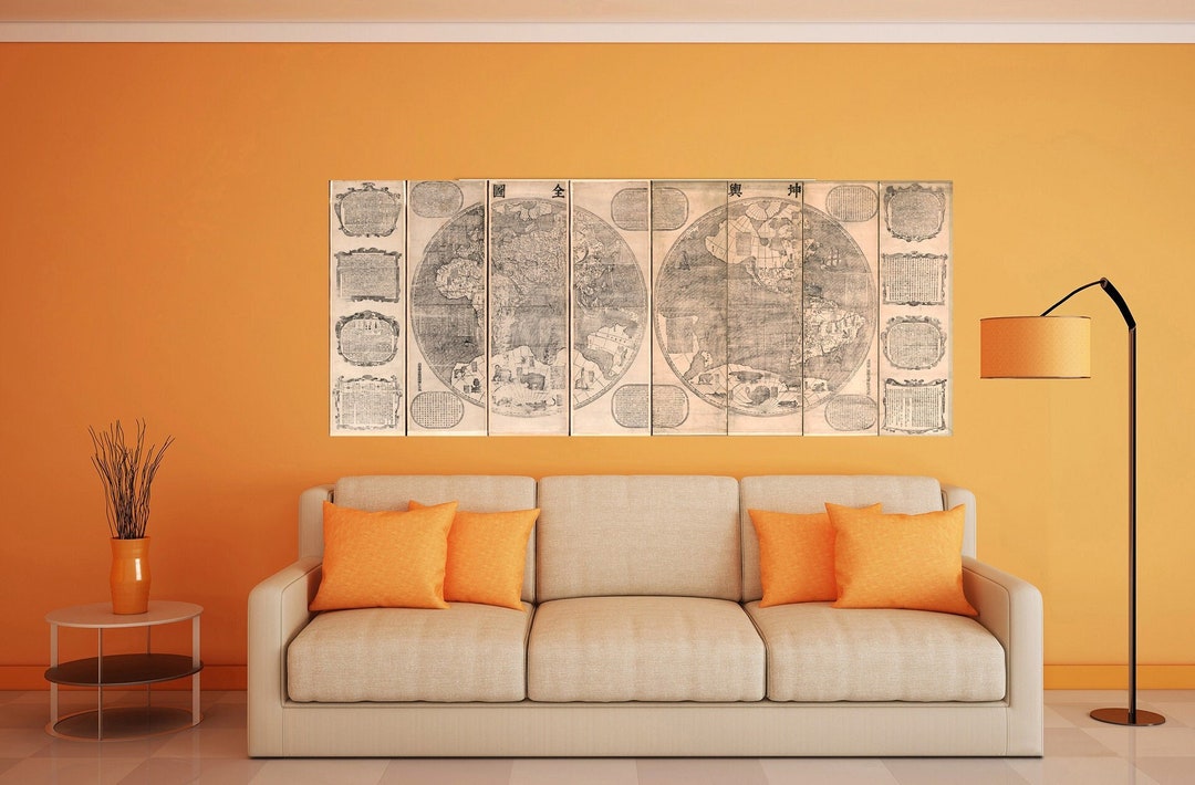 Map of Kunyu Quantu (坤輿全圖, 坤舆全图) . Vintage Restoration Hardware Home ...