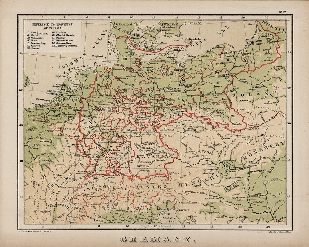 Map of Germany 1880. Vintage Home Deco Style Old Wall | Etsy