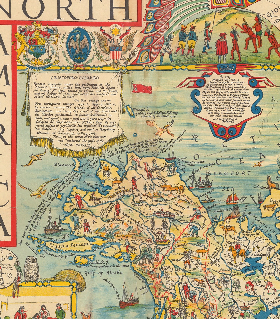 Mapa pictórico de América del Norte en 1930. Home Deco estilo - Etsy México