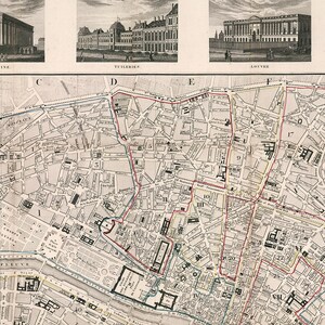Map of Paris, France, 1843. Restoration Hardware Home Deco Style Old ...