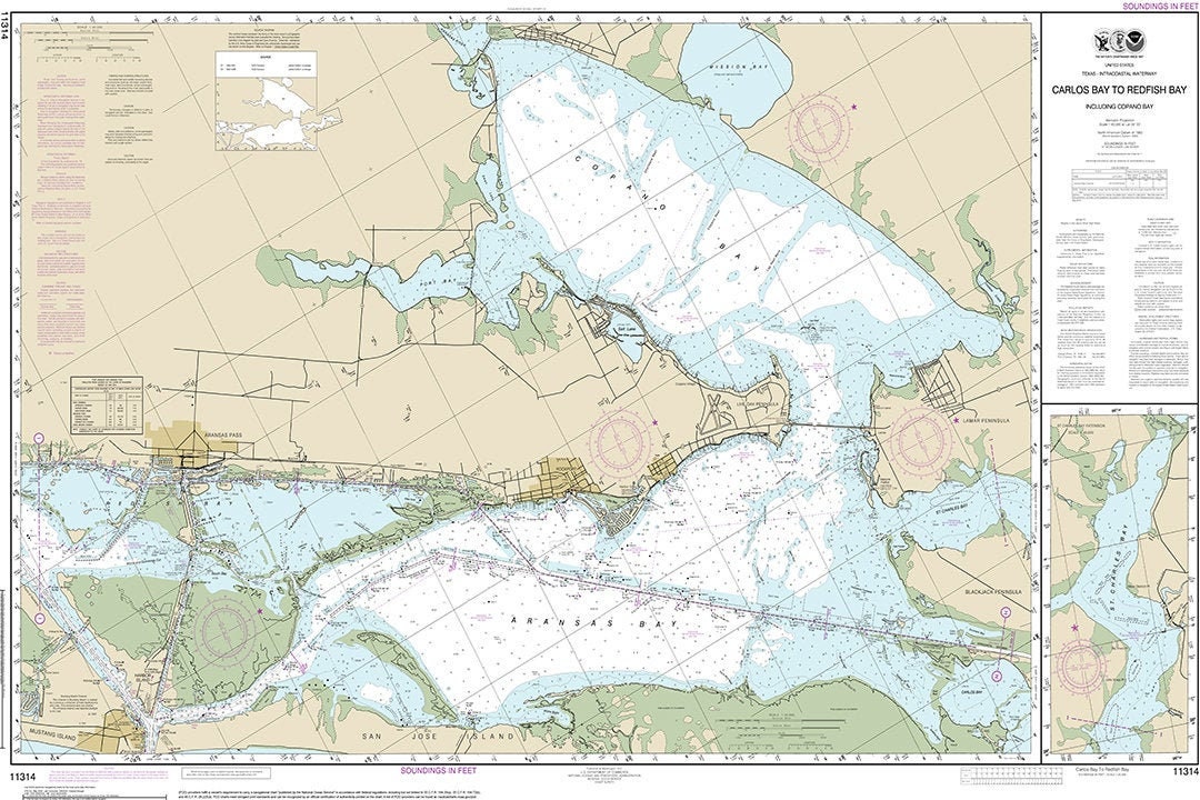 Nautical Charts of Carlos Bay to Redfish Bay Including Copano Bay ...