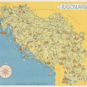 Yugoslavia Pictorial Map. Vintage Reproduction Historic Poster Print ...