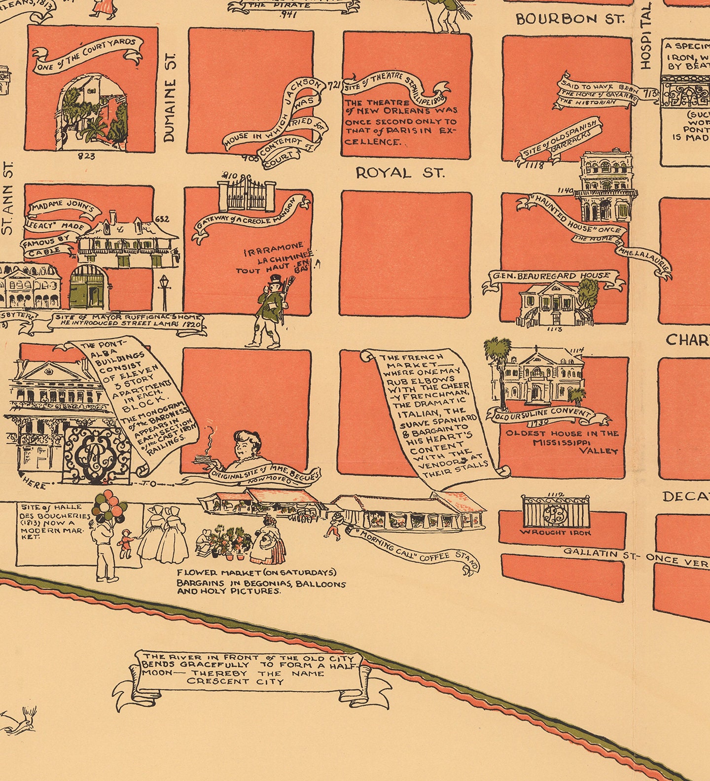 Map of French Quarter (vieux Carré / Barrio Francés) in New Orleans ...