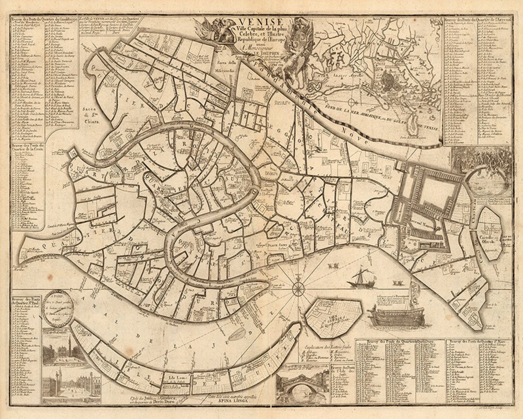 Old Venice, Italy Map, 1725. Fer. Restoration Hardware Home Deco Style ...