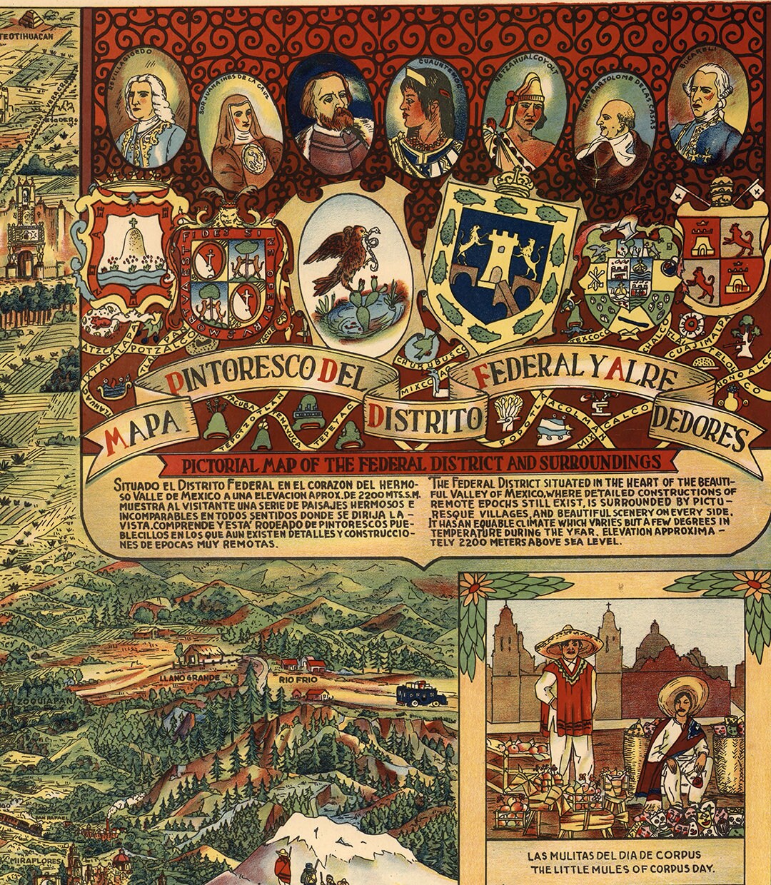 Pictorial Map of Valley of Mexico Mexico City. Vintage - Etsy