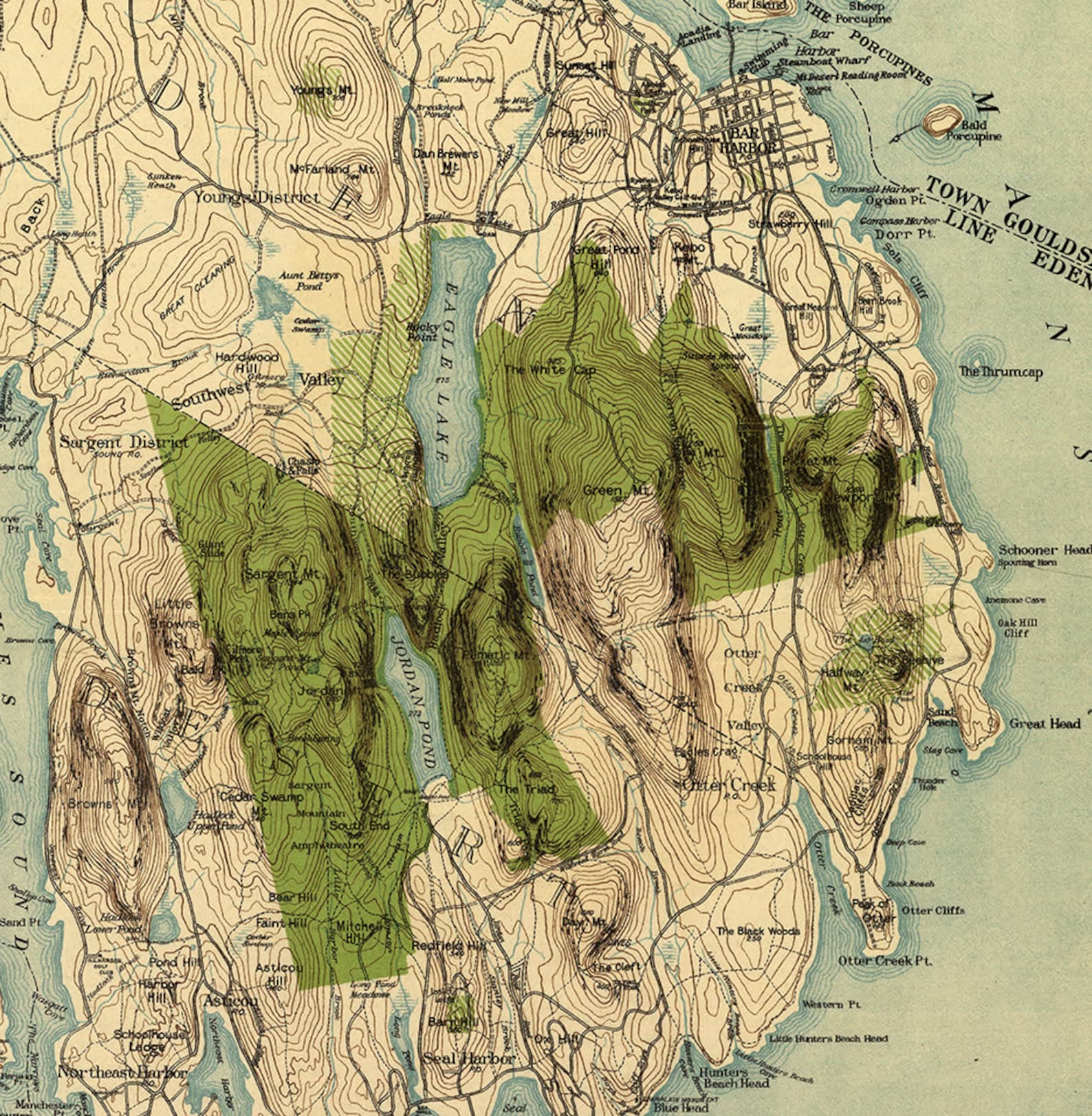 Map of the Mount Desert Island, Acadia National Park, Maine. 1917 ...