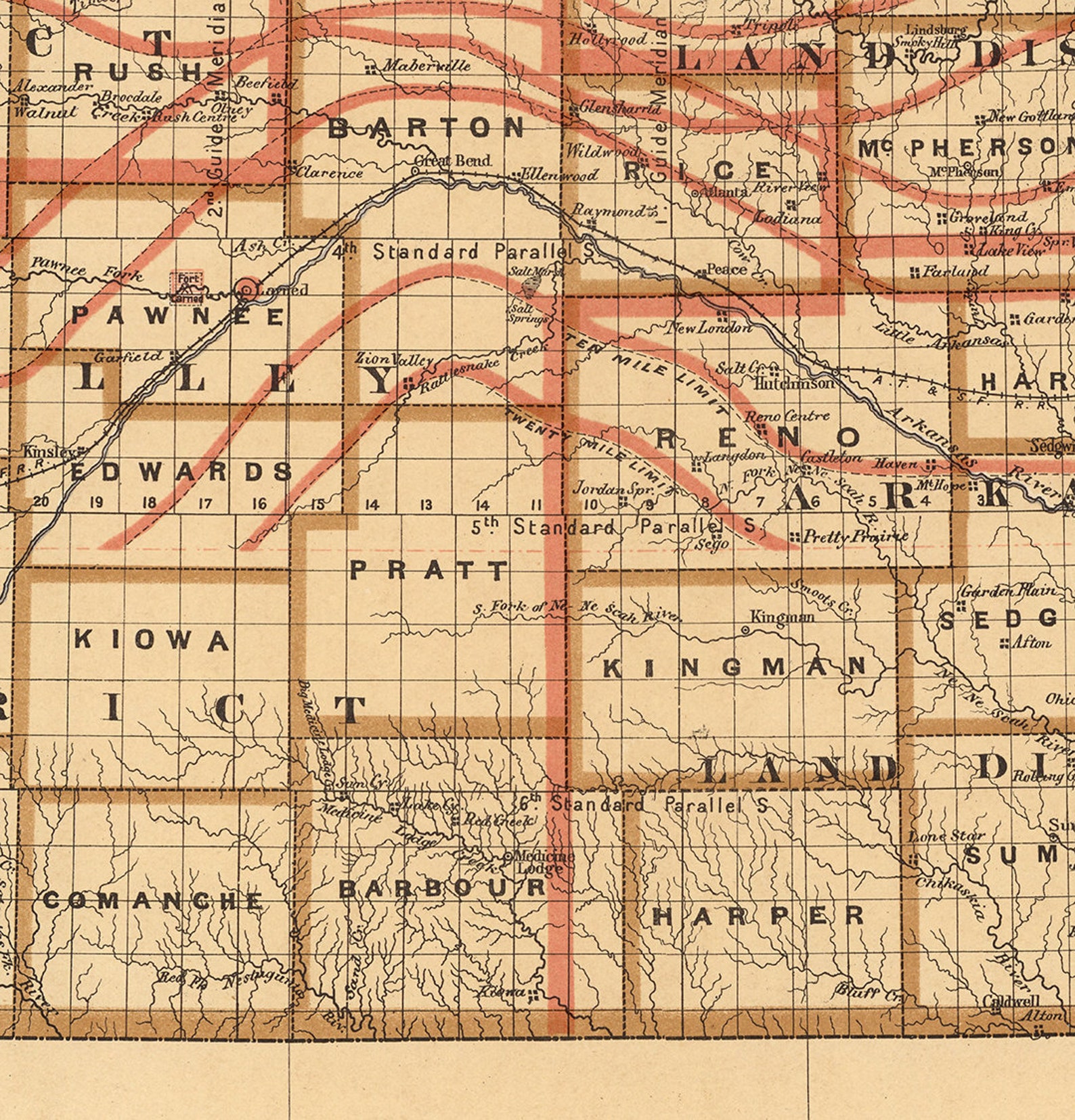 Map of Kansas State. 1876 Vintage Home Deco Style Old Wall - Etsy