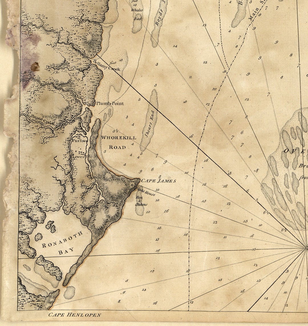 Nautical map of Delaware Bays 1779. Restoration Hardware Home | Etsy