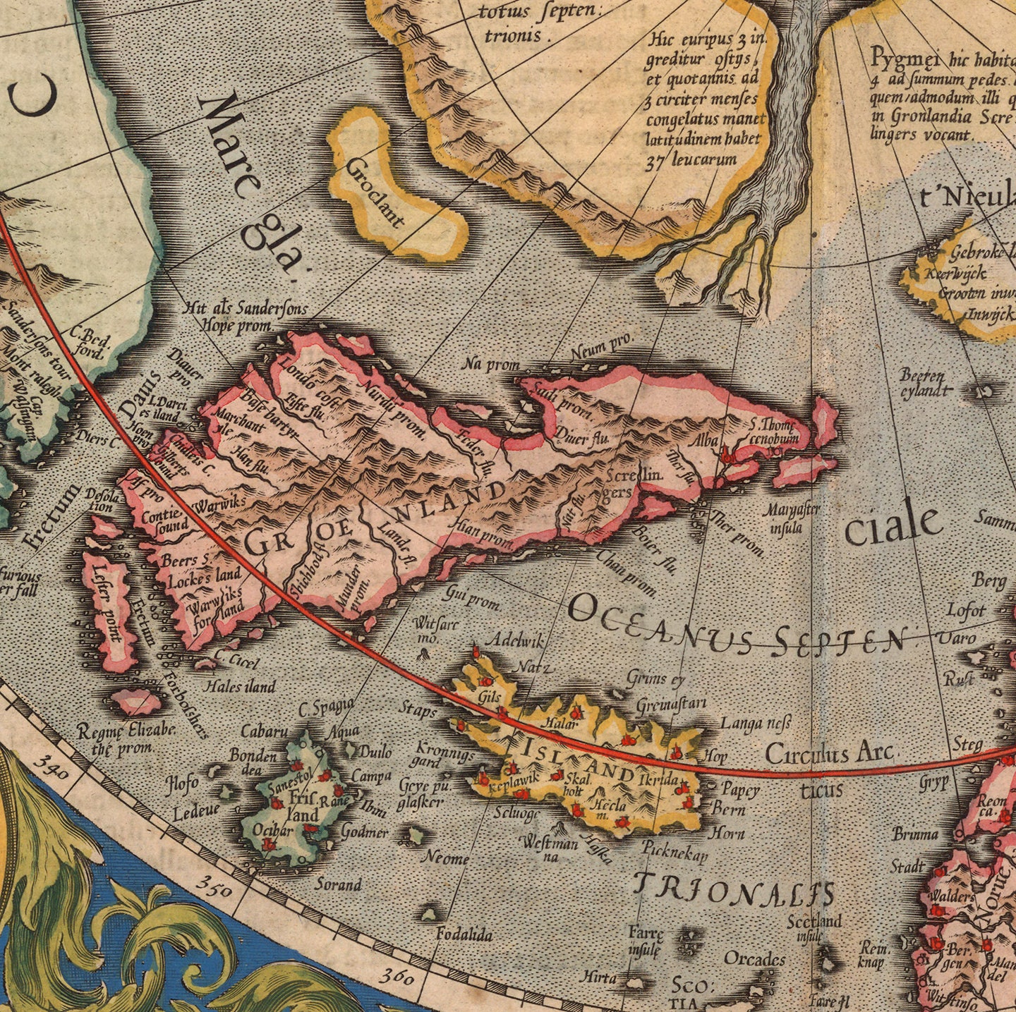 Map of 1595 Flat Earth Map - Septentrionalium Terrarum North Pole ...