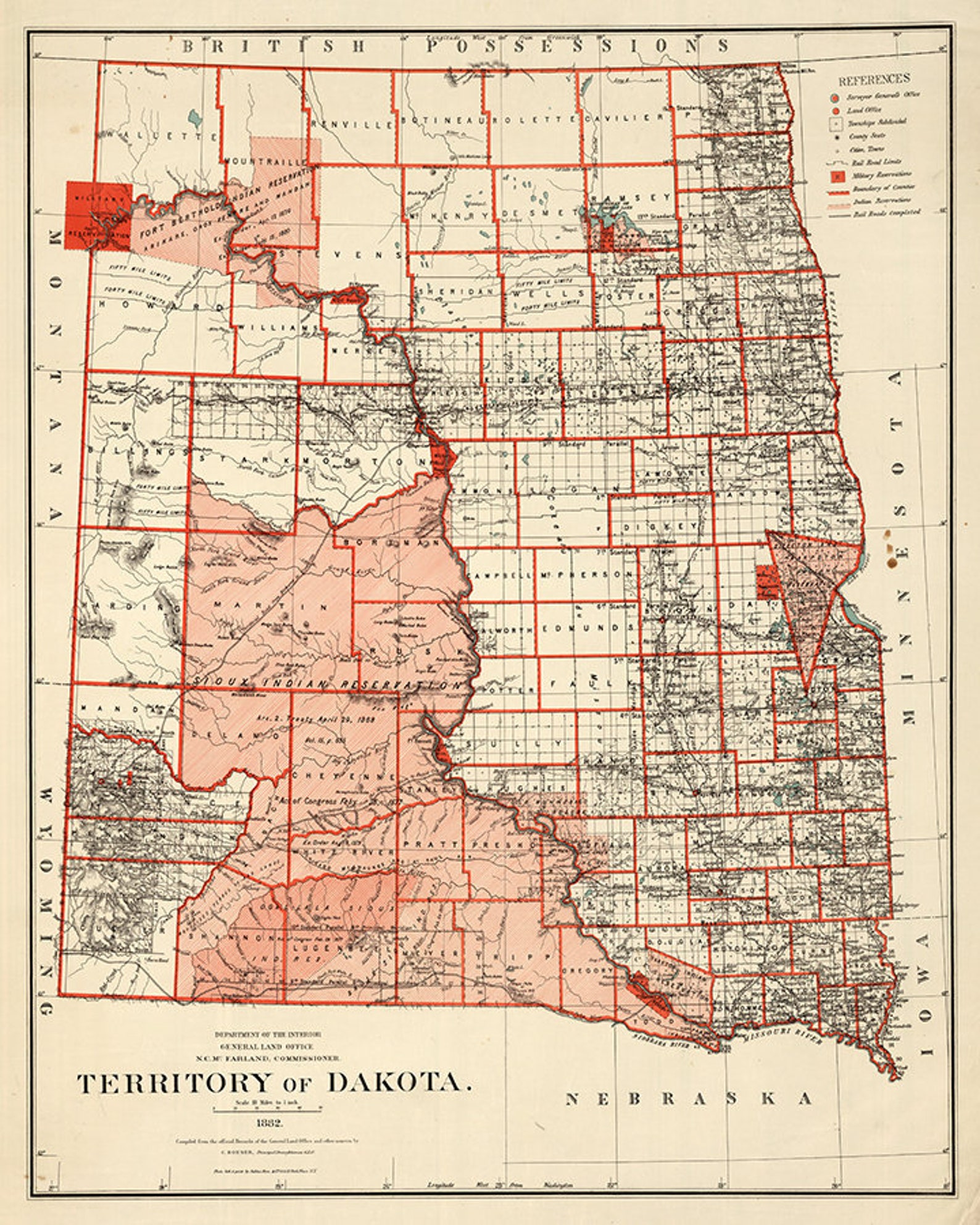 Map of Territory of Dakota 1882. Vintage Home Deco Style Old - Etsy