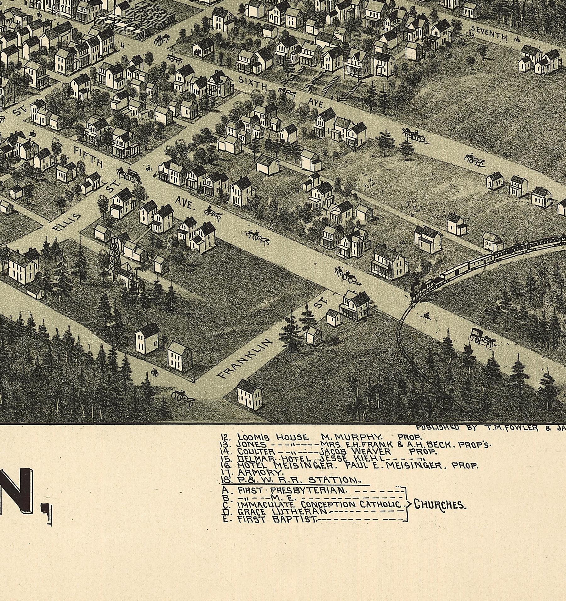 Map of Clarion, Clarion County, Pennsylvania 1896 Print. Panoramic View ...