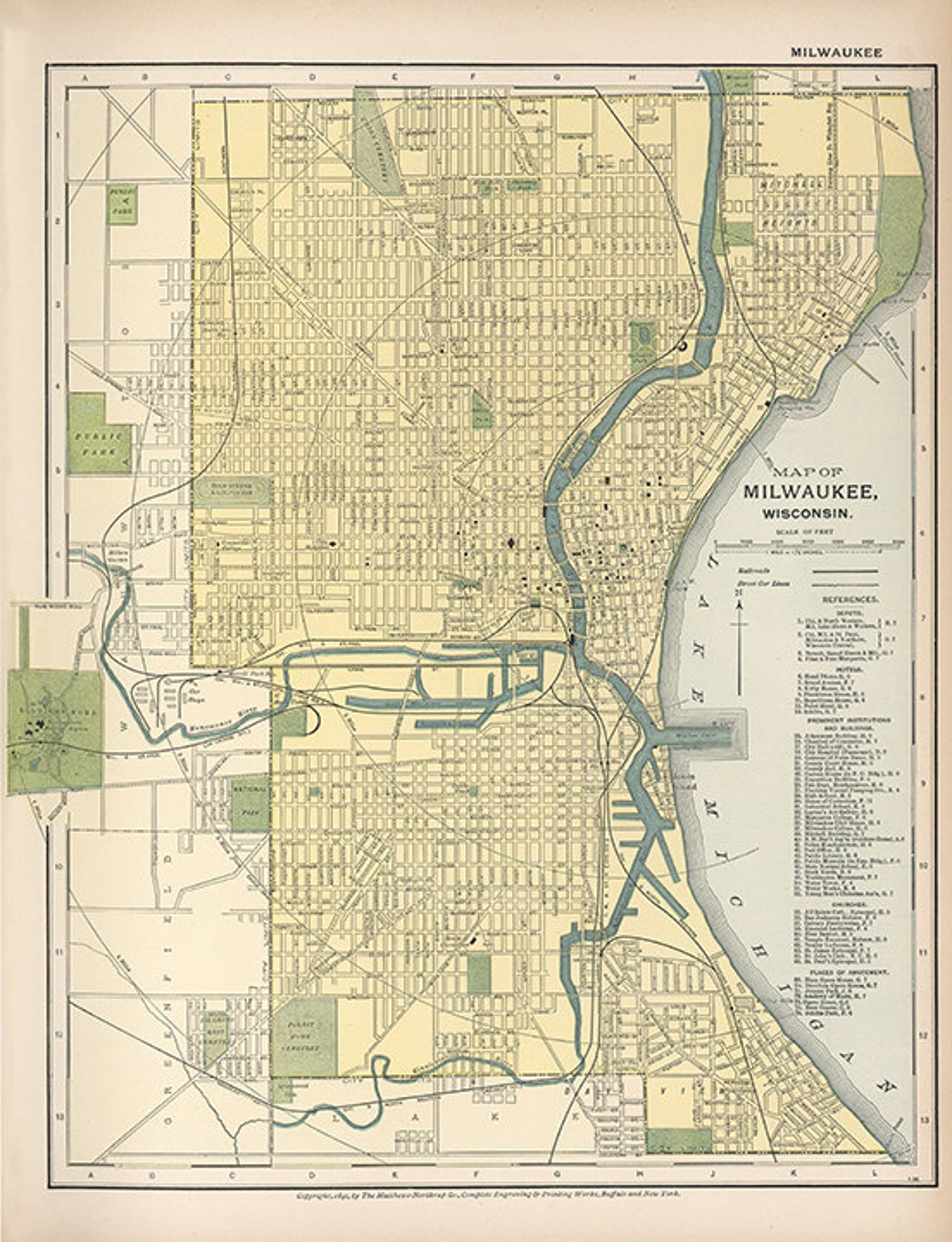 Map of Milwaukee, Wisconsin WI, 1891. Vintage Restoration Hardware Home ...