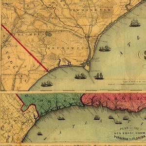 Map of Eastern North Carolina With Part of Virginia and South - Etsy