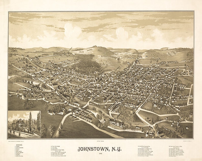 Map of Johnstown Fulton Co. New York NY. 1888. Vintage | Etsy