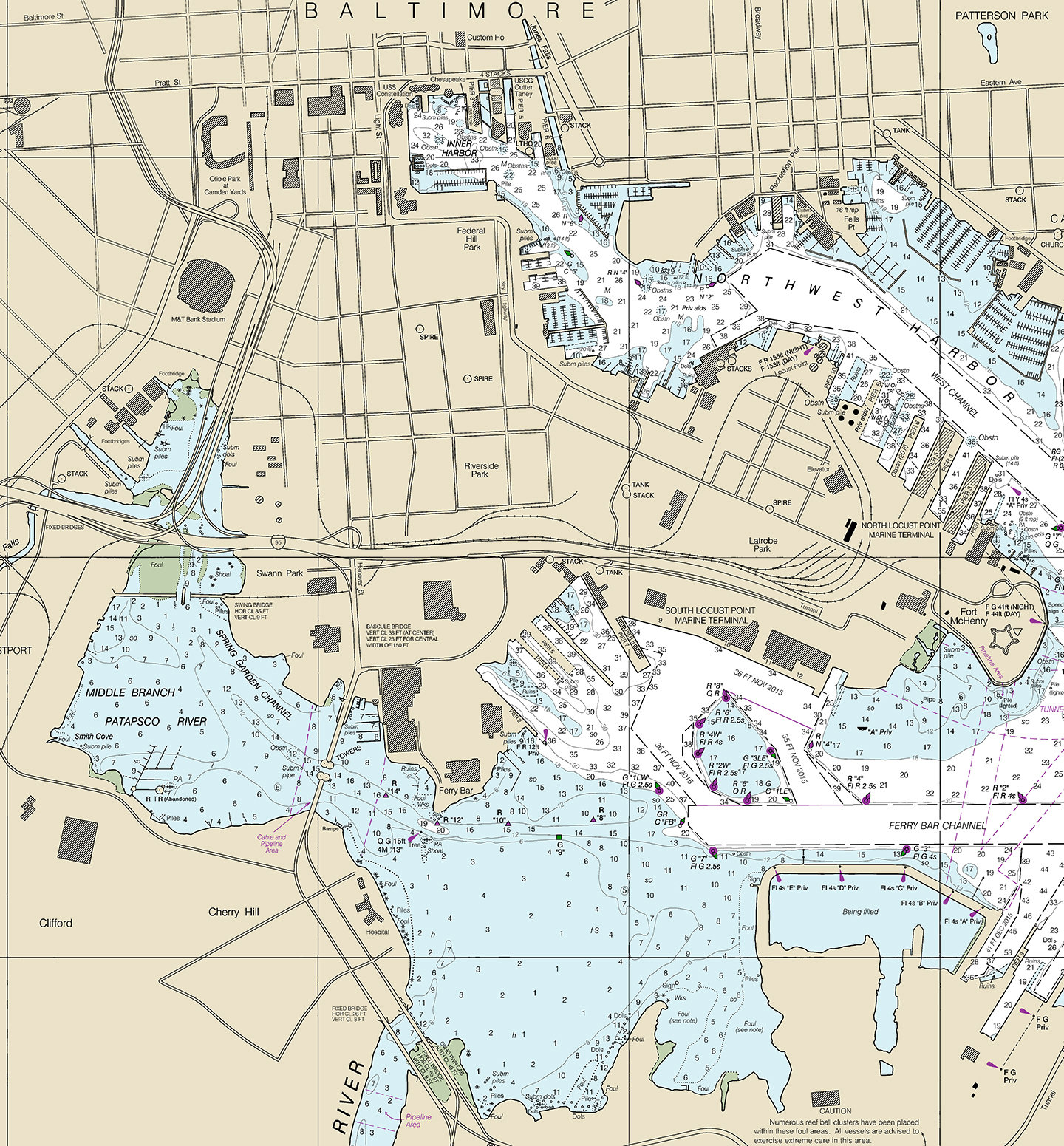 Baltimore Harbor Map – NOAA Nautical Chart 12281 Reproduction ...
