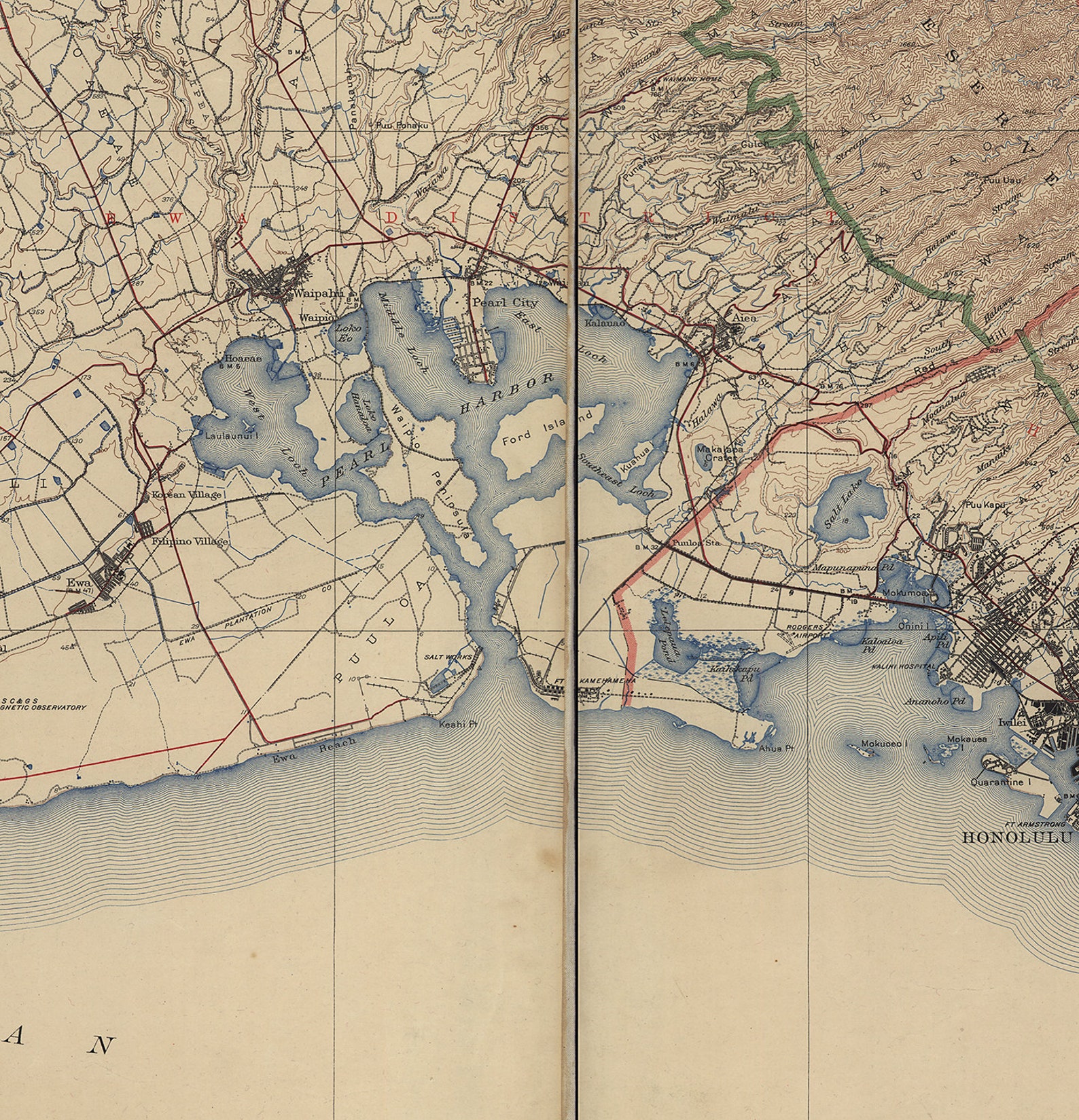 Topographic Map of Oahu Honolulu Co. Hawaiian Islands 1938. | Etsy