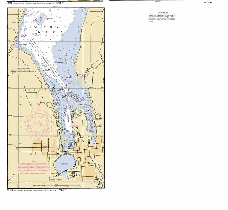 Puget Sound to Olympia Nautical Chart – NOAA 18445 Washington Map ...