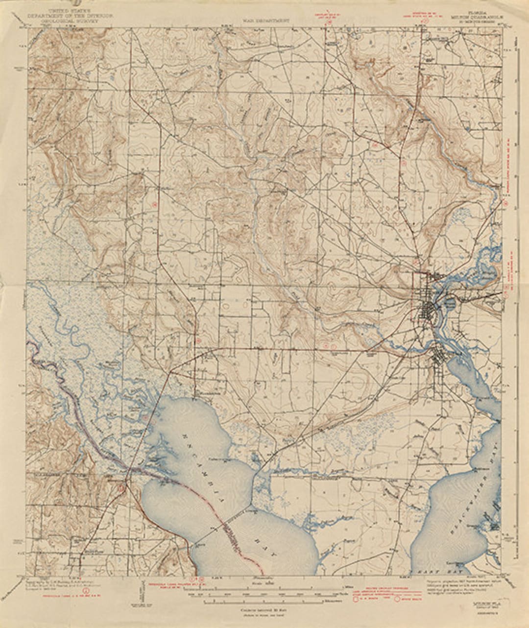 Milton, Santa Rosa Co., Florida FL Topographic Map. 1943. Vintage ...