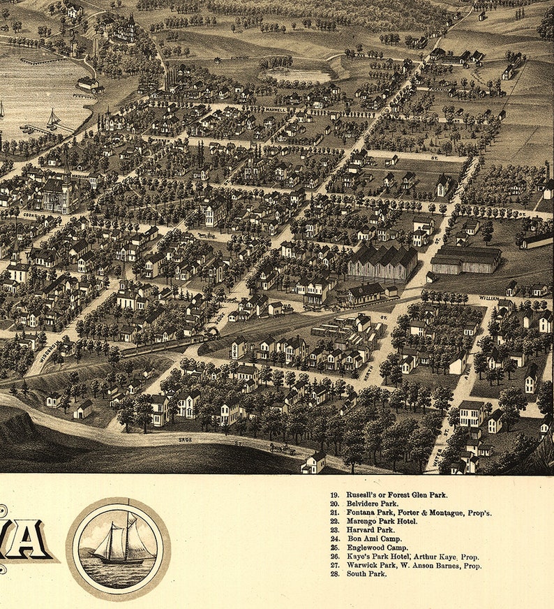 Map of Lake Geneva, Walworth Co., Wisconsin 1882, WI. Vintage ...