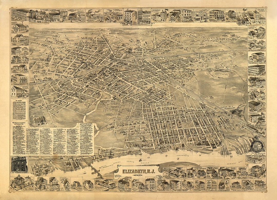 Elizabeth, New Jersey, NJ Map 1898. Landis & Hughes. Vintage ...