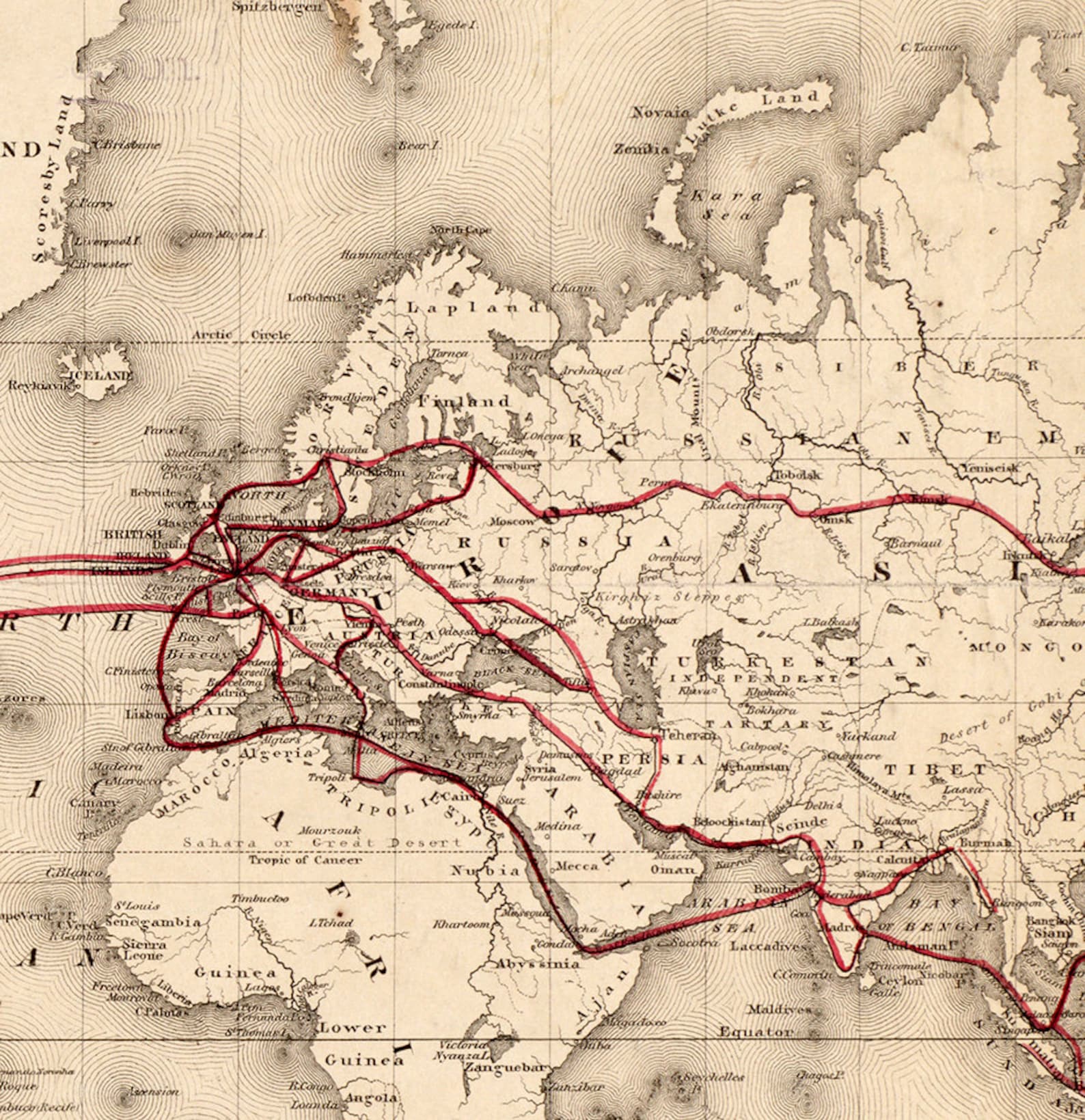 Map of the Telegraph Lines in Operation of the Globe in 1872. | Etsy