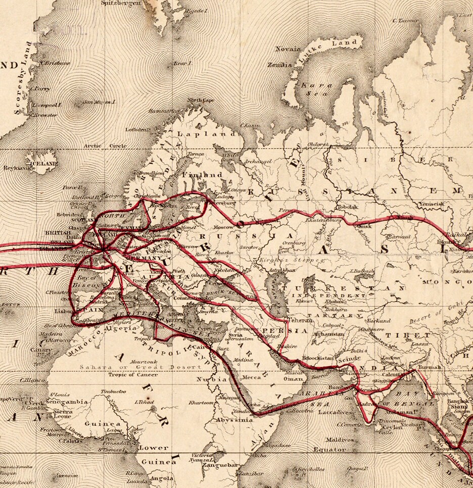 Map of the Telegraph Lines in Operation of the Globe in 1872. | Etsy