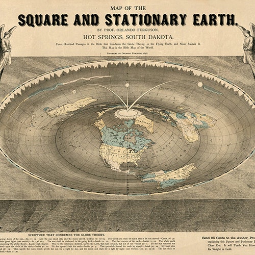 World Map of Square Stationary Flat Earth 1893 Antique - Etsy