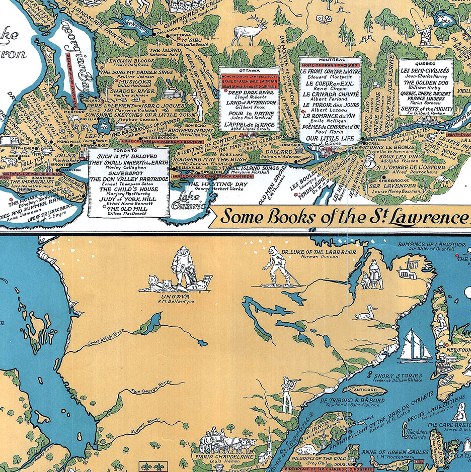 Literary Map Of Canada. Vintage Reproduction Map. Varies Sizes Available.