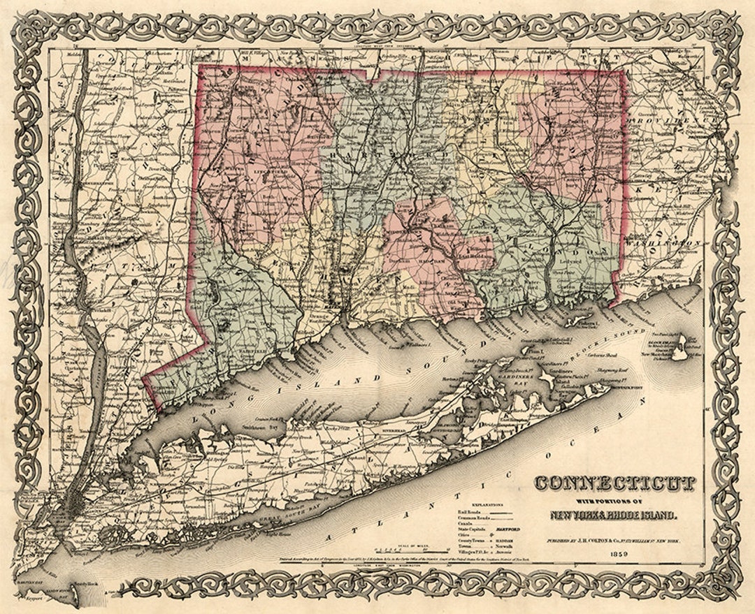 Map of Connecticut With Portions of New York , Long Island, Hudson ...