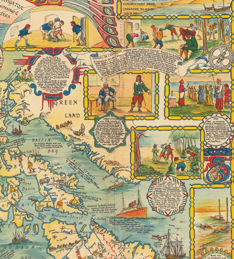 Mapa pictórico de América del Norte en 1930. Home Deco estilo - Etsy México