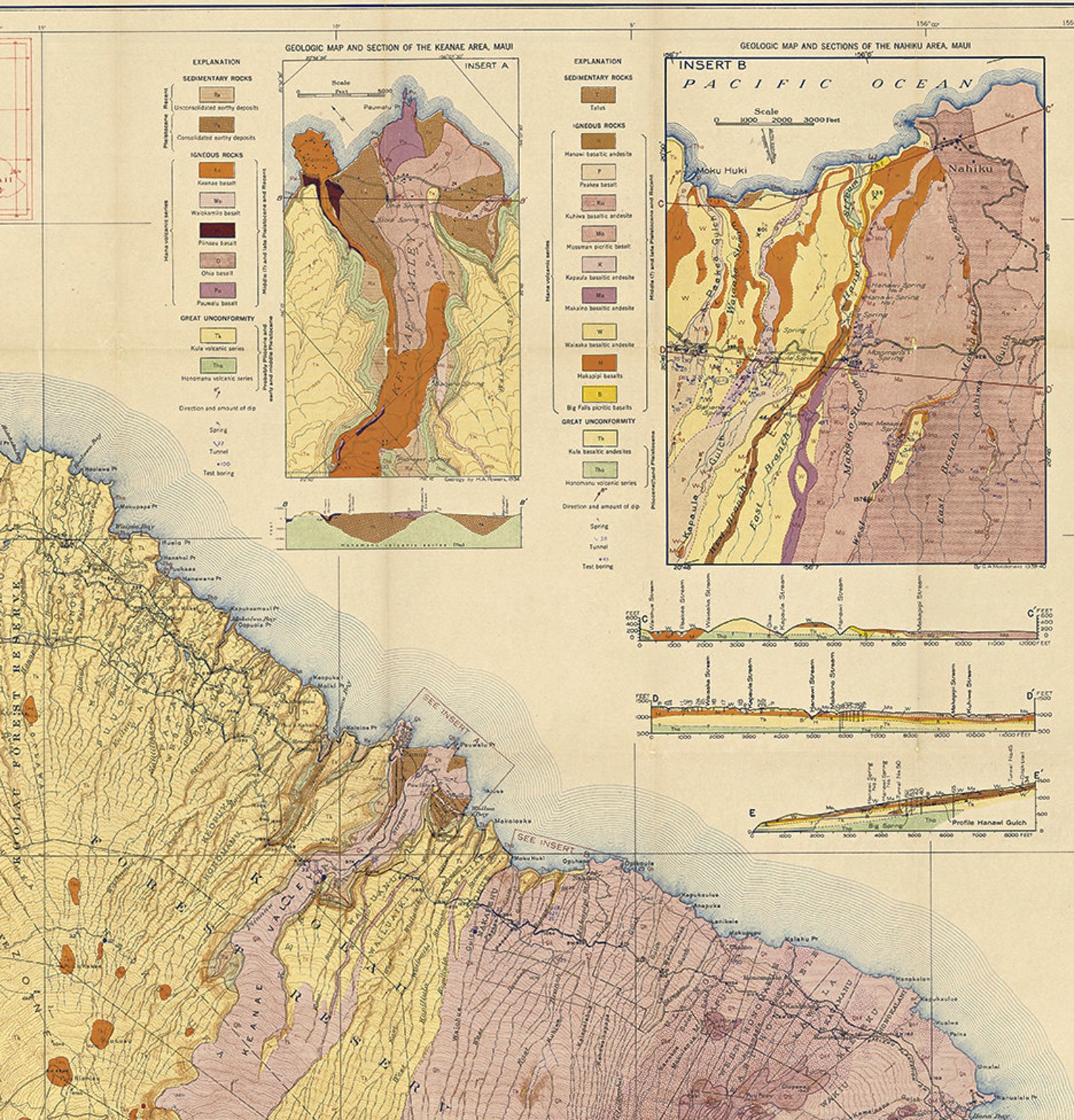 Map of Maui Geologic and Topographic Map Hawaiian Islands | Etsy
