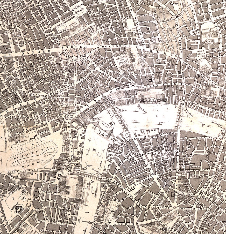 Map of London 1845. Vintage Restoration Hardware Home Deco - Etsy Canada