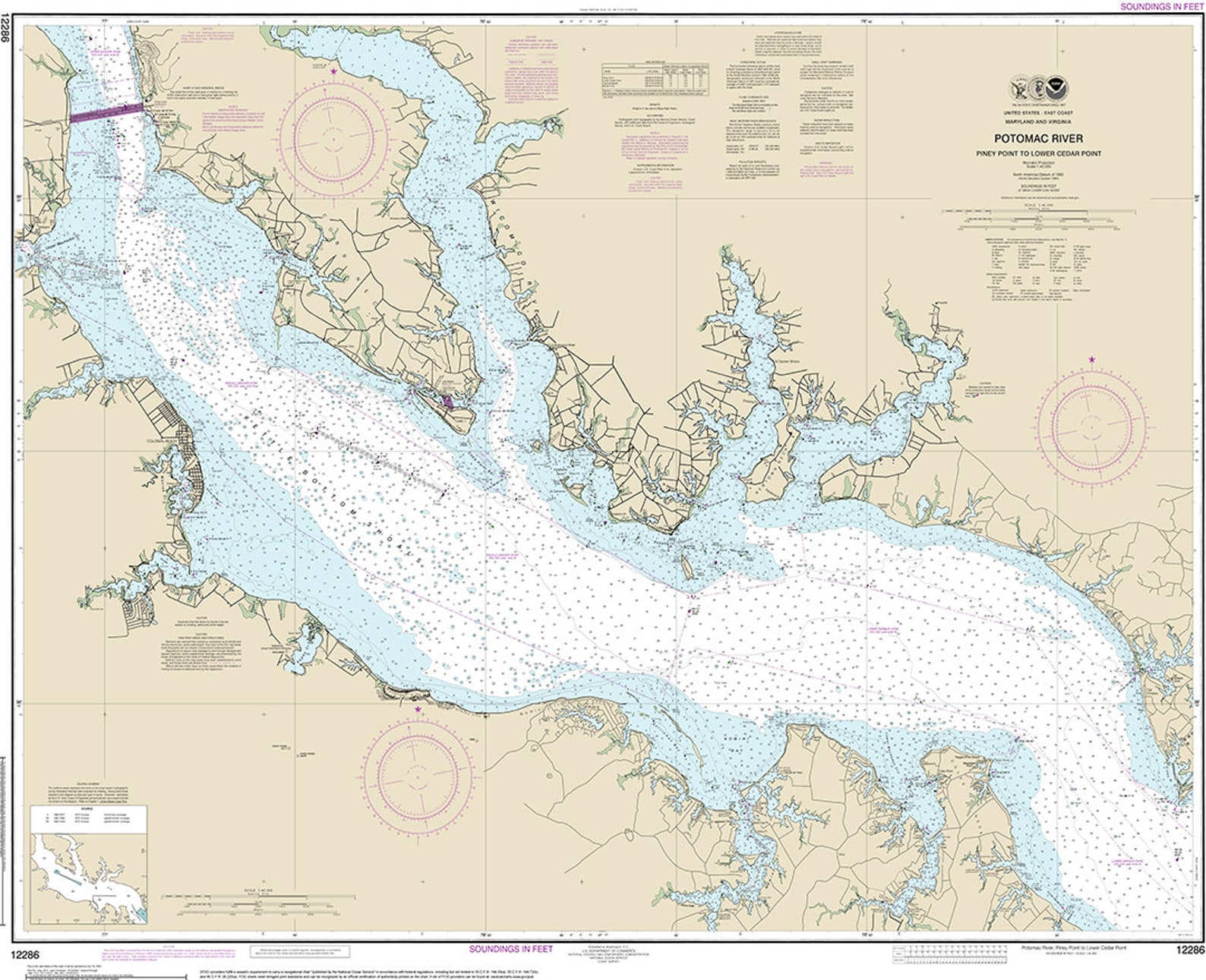 NOAA Nautical Charts of Potomac River Piney Point to Lower Cedar Point ...
