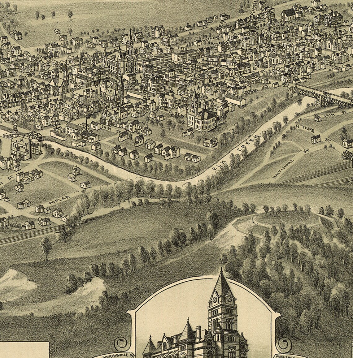 Map of Clarksburg Harrison Co. West Virginia WV. 1898. - Etsy