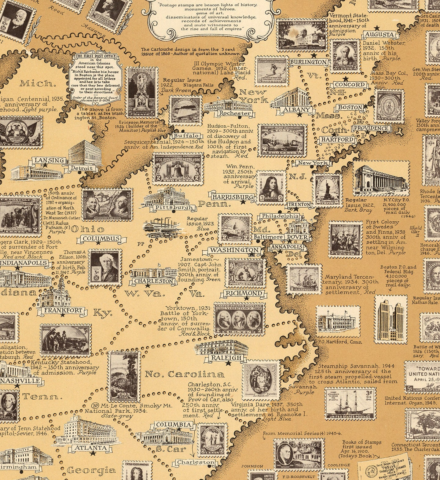 Pictorial Map of United States Stamps Poster U.S. Postage | Etsy