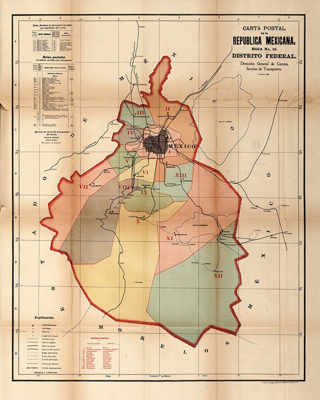 Map of Distrito Federal, Mexico, 1922. Vintage Restoration Hardware ...