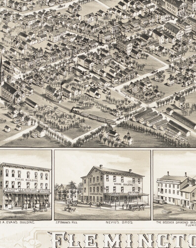 Vintage Map of Flemington : New Jersey, 1883. Reproduction Giclee Print ...
