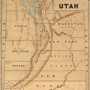 Map of Utah 1871. Vintage Restoration Hardware Home Deco Style Old Wall ...