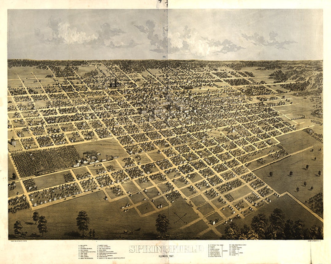 Map of Springfield, Sangamon County, Illinois 1867. Vintage Restoration ...