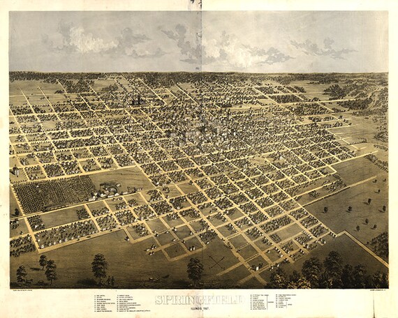 Map of Springfield Sangamon County Illinois 1867. Vintage | Etsy