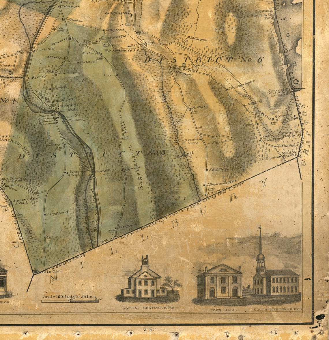 Map of Worcester Worcester County Massachusetts MA 1833. | Etsy