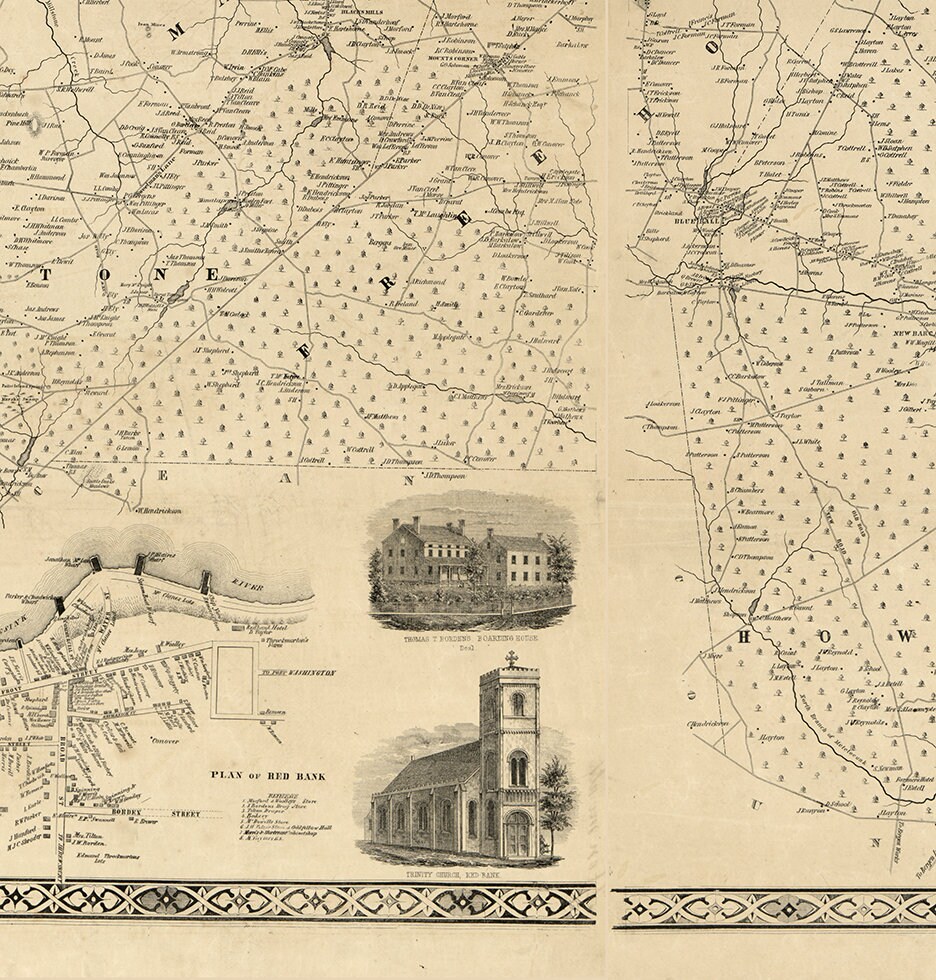 Map of Monmouth County. New Jersey NJ 1851 Vintage - Etsy