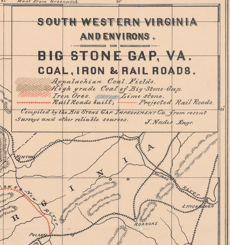 Map of Big Stone Gap Va. and Its Relation to the South - Etsy