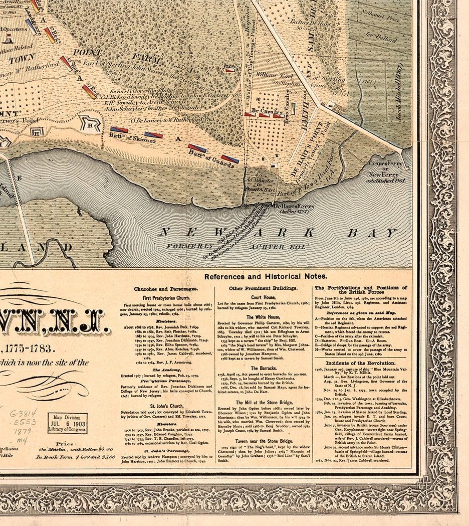 Map of Elizabeth Town New Jersey NJ. at the Time of the - Etsy