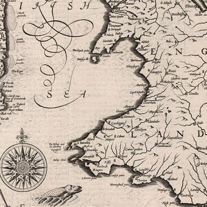 Map of Kingdom of Ireland by John Speed, 1676. Vintage Home Deco Style ...