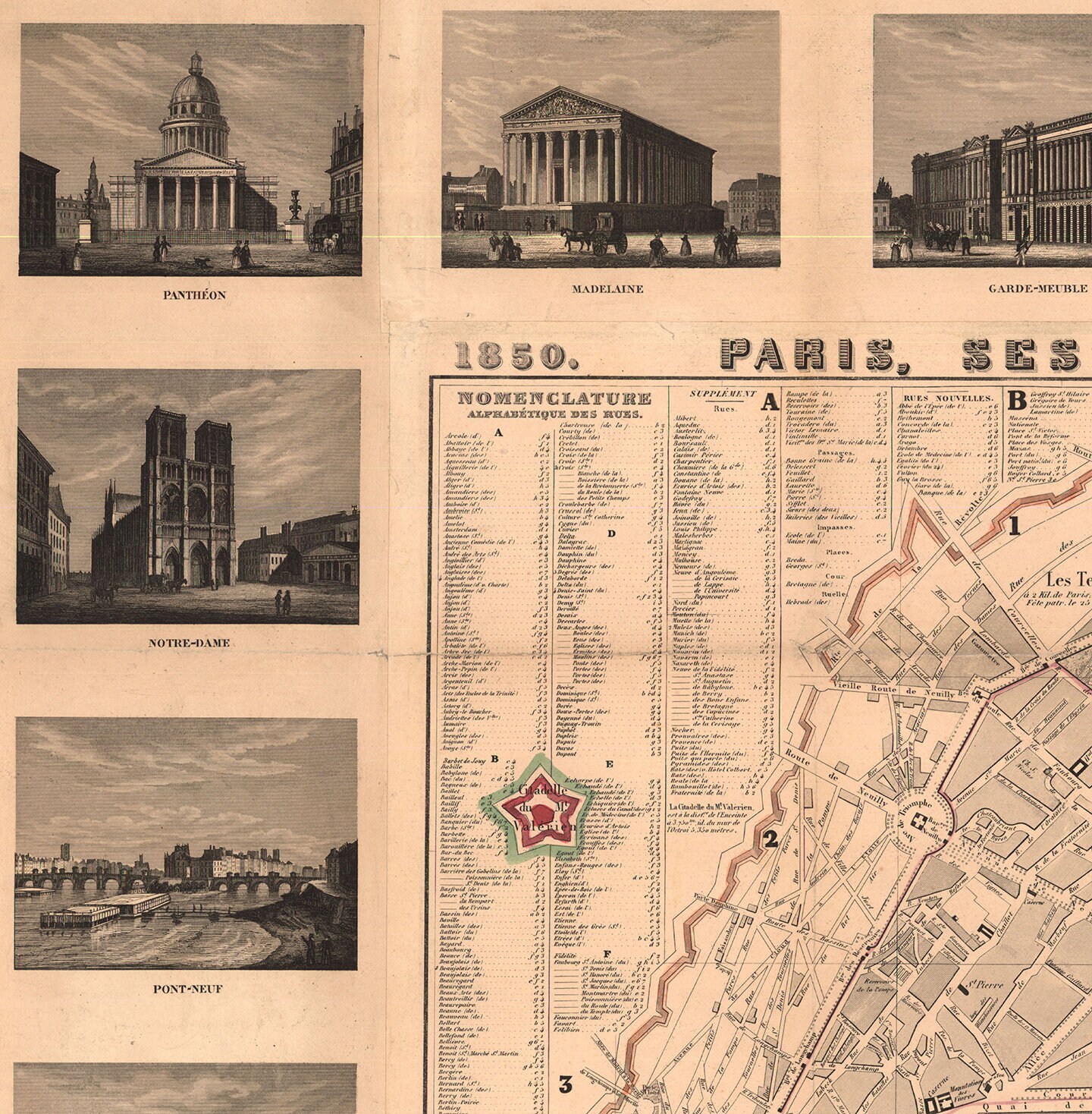 Mapa de París Francia 1850. Mapa muy detallado. Home Deco - Etsy España