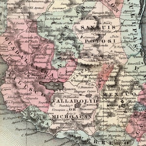 Map of Mexico, Mapa De Los Estados Unidos De Méjico, 1862. Vintage ...