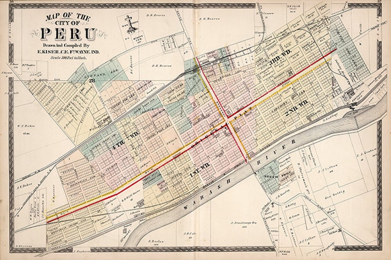 Map of Peru Miami Co. Indiana IN. 1877. Vintage Restoration - Etsy