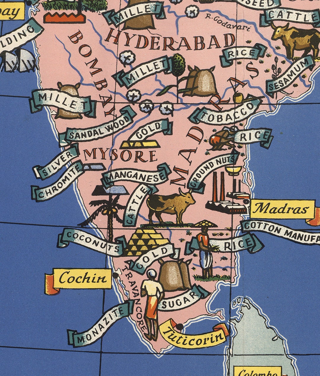 Map of India. Vintage home Deco Style old wall reproduction | Etsy